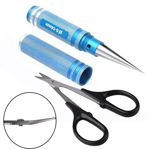 Treehobby 0-14mm Body Aluminum Reamer Hole Puncher with Sleeve & Curved Scissors Hobby Tool Combo Set Compatible with RC Model Bodyshell Connector,Compatible with RC Car Truck Tank Drone-Blue