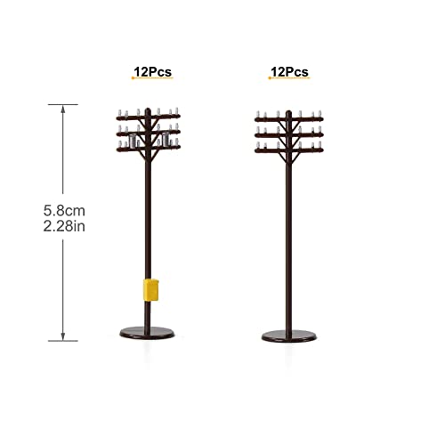 24pcs Model N Scale 1:160 Power Pole Telegraph Telephone Poles Railroad Diorama (Style A)