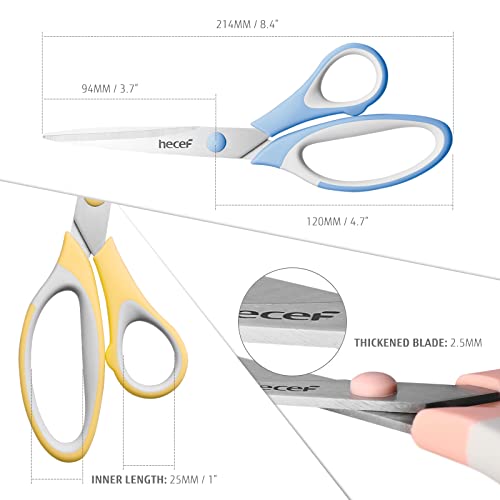 hecef 8” Craft Scissors All Purpose for Office, Sharp Sewing Scissors with Soft Grip Handles, Sturdy Stainless Steel Utility Scissors for School Home Art Craft DIY Supplies, 3 Pack