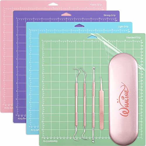 Whaline 4 Pieces Cutting mat for Cricut with 4 Pieces Craft Adhesive Vinyl Tool Weeding Paper Craft Tool Kit for Crafts Quilting Sewing Arts Silhouettes Cameos Lettering Scraper Hook Spatula Tweezers