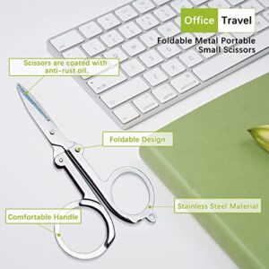 PDCTACST Small Folding Scissors, 4 PCS Mini Stainless Steel Foldable Scissor, Portable Travel Cutter Pocket Craft Scissors for School Classroom Home Camping Sewing Paper Cutting DIY Fabric Project