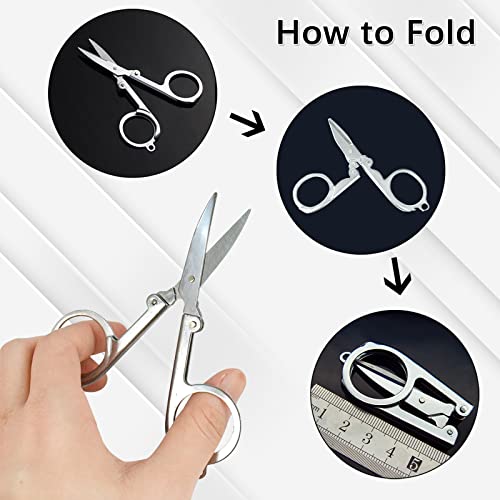 PDCTACST Small Folding Scissors, 4 PCS Mini Stainless Steel Foldable Scissor, Portable Travel Cutter Pocket Craft Scissors for School Classroom Home Camping Sewing Paper Cutting DIY Fabric Project