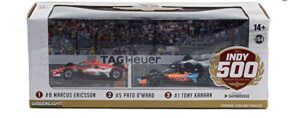 greenlight 11545 2022 indianapolis 500 podium 3-car set – #8 marcus ericsson, #5 pato o’ward, #1 tony kanaan, 1/64 scale