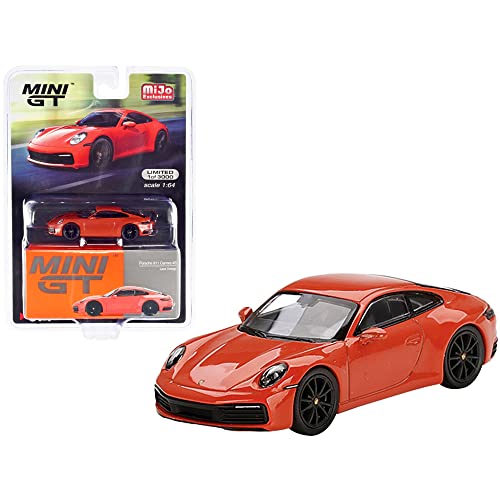 True Scale Miniatures Model Car Compatible with Porsche 911 (992) Carrera 4S Lava Orange Limited Edition 1/64 Diecast Model Car MGT00371