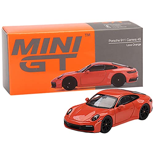 True Scale Miniatures Model Car Compatible with Porsche 911 (992) Carrera 4S Lava Orange Limited Edition 1/64 Diecast Model Car MGT00371