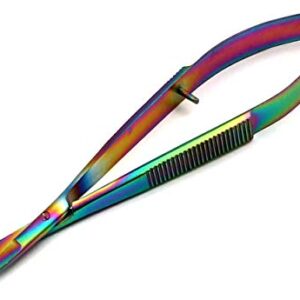 Multi Color Rainbow Embroidery Sewing Scissor - Spring Action Scissor 4.5" - Stainless Steel, Curved Tip, Snips, Thread Scissor - By OdontoMed2011