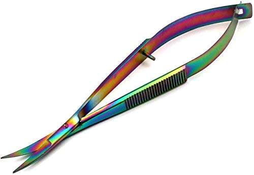 Multi Color Rainbow Embroidery Sewing Scissor - Spring Action Scissor 4.5" - Stainless Steel, Curved Tip, Snips, Thread Scissor - By OdontoMed2011