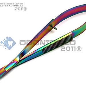 Multi Color Rainbow Embroidery Sewing Scissor - Spring Action Scissor 4.5" - Stainless Steel, Curved Tip, Snips, Thread Scissor - By OdontoMed2011