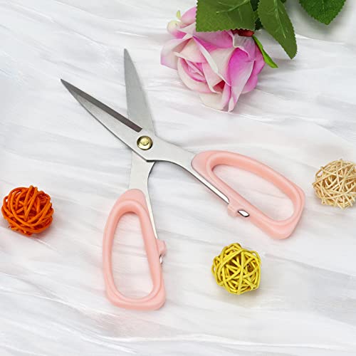 All Purpose 8" Scissors Heavy Duty Ergonomic Comfort Grip Shears Sharp Scissors for Office Home Household (Pink)