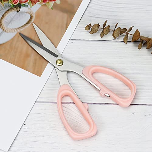 All Purpose 8" Scissors Heavy Duty Ergonomic Comfort Grip Shears Sharp Scissors for Office Home Household (Pink)