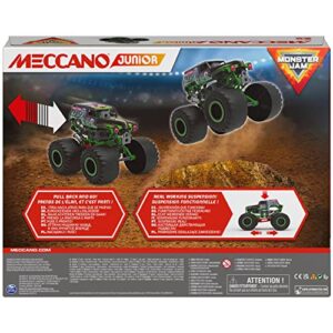 Meccano Junior, Official Monster Jam Grave Digger Monster Truck STEM Model Building Kit with Pull-Back Motor, Kids Toys for Ages 5 and up