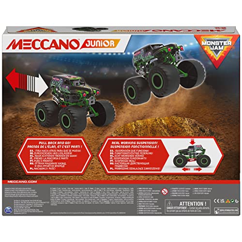 Meccano Junior, Official Monster Jam Grave Digger Monster Truck STEM Model Building Kit with Pull-Back Motor, Kids Toys for Ages 5 and up