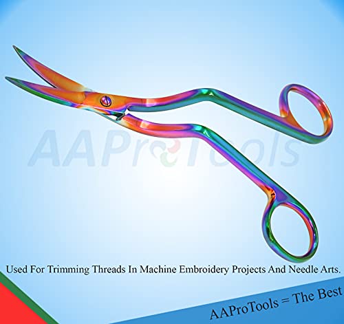 AAProTools Rainbow Color Machine Embroidery Scissors 6" Large Double Curved Scissors - Stainless Steel Embroidery Supplies