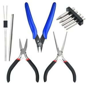 worldity 10 metal diy model kit tool, metal diy model tool set, includes tab edge cylinder cone shape bending assist tools, pliers and metal tweezers for 3d metal jigsaw puzzles model basic building