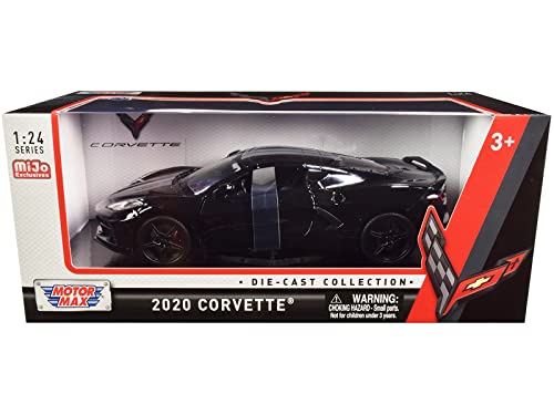 Motormax Toy 2020 Chevy Corvette C8 Stingray Black with Gray Stripes 1/24 Diecast Model Car by Motormax 79360 (79360bk)