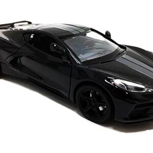 Motormax Toy 2020 Chevy Corvette C8 Stingray Black with Gray Stripes 1/24 Diecast Model Car by Motormax 79360 (79360bk)