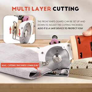 CGOLDENWALL Electric Rotary Fabric Cutter, Multi-layer Electric Fabric Scissors, 0.86" Cutting Thickness, for Cloth Fabric Leather and Carpet, with Replacement Blades, Sharpening Stones and more, 110V