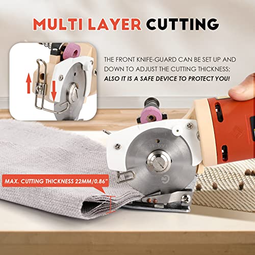 CGOLDENWALL Electric Rotary Fabric Cutter, Multi-layer Electric Fabric Scissors, 0.86" Cutting Thickness, for Cloth Fabric Leather and Carpet, with Replacement Blades, Sharpening Stones and more, 110V