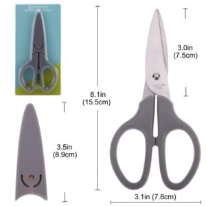 HITOPTY Grey Multipurpose Scissors, 6in Straight Sturdy Sharp Scissors for Office School Student Home General Use Sewing Fabric Craft Supplies with Cover