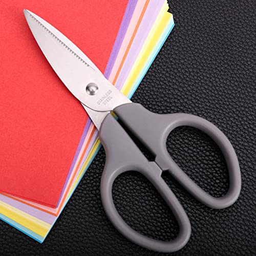 HITOPTY Grey Multipurpose Scissors, 6in Straight Sturdy Sharp Scissors for Office School Student Home General Use Sewing Fabric Craft Supplies with Cover