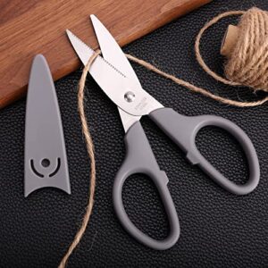 HITOPTY Grey Multipurpose Scissors, 6in Straight Sturdy Sharp Scissors for Office School Student Home General Use Sewing Fabric Craft Supplies with Cover