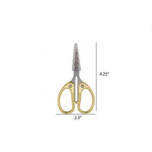 Embroidery Scissors - 4 1/2" Fine Cut Sharp Point Titanium Scissors w/Sheath - Small Craft Snip Scissors - Gold - 1 Pair