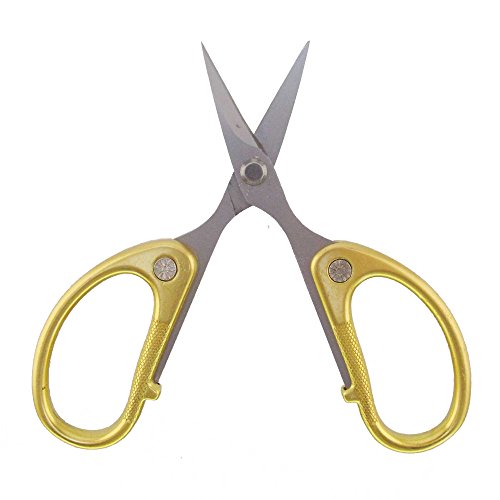 Embroidery Scissors - 4 1/2" Fine Cut Sharp Point Titanium Scissors w/Sheath - Small Craft Snip Scissors - Gold - 1 Pair