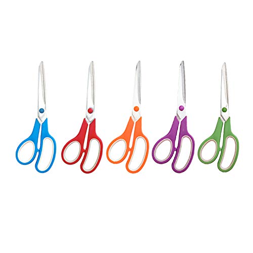 Multipurpose Scissors ,Stainless Steel Comfort Grip Handles，Sturdy Sharp Scissors for Office Home School Sewing Fabric Craft Supplies,Pack of 5，Right/Left Handed