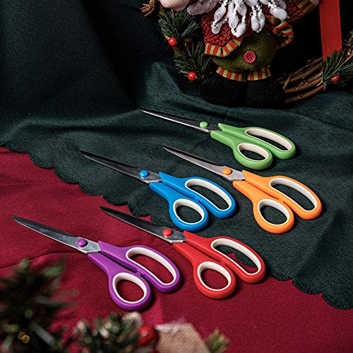 Multipurpose Scissors ,Stainless Steel Comfort Grip Handles，Sturdy Sharp Scissors for Office Home School Sewing Fabric Craft Supplies,Pack of 5，Right/Left Handed