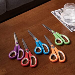 Multipurpose Scissors ,Stainless Steel Comfort Grip Handles，Sturdy Sharp Scissors for Office Home School Sewing Fabric Craft Supplies,Pack of 5，Right/Left Handed