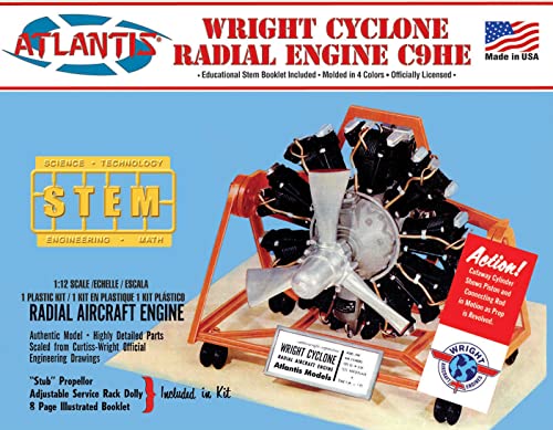 Atlantis STEM Wright Cyclone Engine 1/12 Scale Plastic Model kit Made in The USA