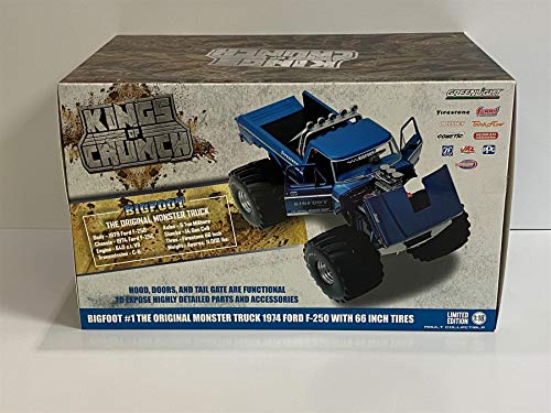 Kings of Crunch - Bigfoot #1-1974 Ford F-250 Diecast Monster Truck with 66-Inch Tires in 1:18 Scale