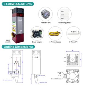 LASER TREE Laser Engraver Module, 80W Laser Engraving Cutting Module for Wood and Metal, 10W Output Power, FAC Ultra Accurate Laser Module with Air Assistance, 45mm Fixed-Focus Laser Cutter Module 12V