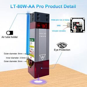 LASER TREE Laser Engraver Module, 80W Laser Engraving Cutting Module for Wood and Metal, 10W Output Power, FAC Ultra Accurate Laser Module with Air Assistance, 45mm Fixed-Focus Laser Cutter Module 12V