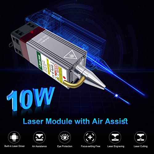 LASER TREE Laser Engraver Module, 80W Laser Engraving Cutting Module for Wood and Metal, 10W Output Power, FAC Ultra Accurate Laser Module with Air Assistance, 45mm Fixed-Focus Laser Cutter Module 12V