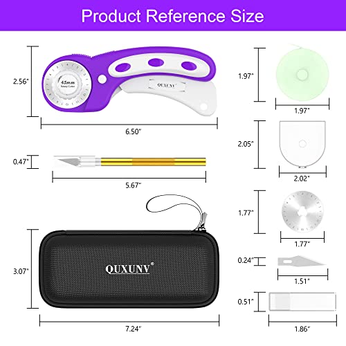 Rotary Cutter,Rotary Cutter for Fabric 45mm with Safety Lock Suitable for Cutting Fabric,Paper,Vinyl,Felt,Leather,Etc,Including Special Storage Box,6 Replacement Blades,Precision Knife,Tape Measure