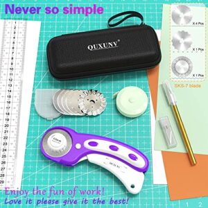 Rotary Cutter,Rotary Cutter for Fabric 45mm with Safety Lock Suitable for Cutting Fabric,Paper,Vinyl,Felt,Leather,Etc,Including Special Storage Box,6 Replacement Blades,Precision Knife,Tape Measure