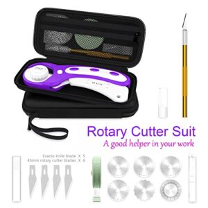 Rotary Cutter,Rotary Cutter for Fabric 45mm with Safety Lock Suitable for Cutting Fabric,Paper,Vinyl,Felt,Leather,Etc,Including Special Storage Box,6 Replacement Blades,Precision Knife,Tape Measure