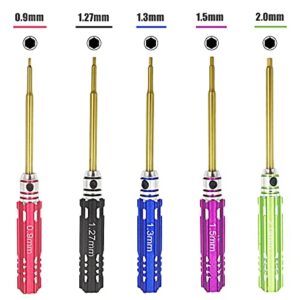 HOPLEX Precision RC Screwdriver Set 0.9mm 1.27mm 1.3mm 1.5mm 2mm Hex Screw Driver Set Titanium Hexagon Wrench Tool Kit for Multi-Axis FPV Racing Drone RC Quadcopter Helicopter Car Models