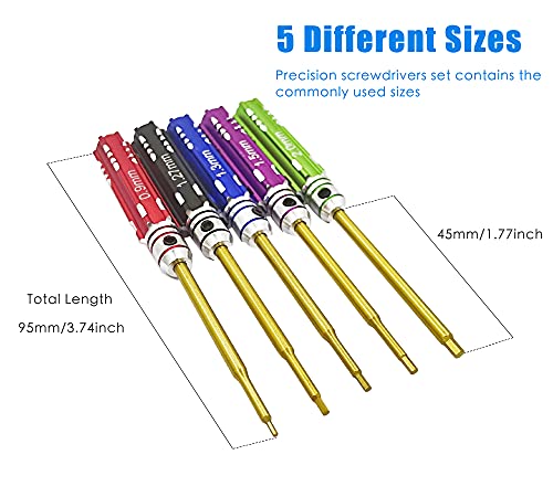 HOPLEX Precision RC Screwdriver Set 0.9mm 1.27mm 1.3mm 1.5mm 2mm Hex Screw Driver Set Titanium Hexagon Wrench Tool Kit for Multi-Axis FPV Racing Drone RC Quadcopter Helicopter Car Models