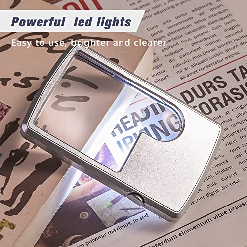 2 Pieces 3X 6X Pocket Magnifying Glass with Light, Card Type Magnifying Portable Glasses Lighted Magnifier for Reading Jewelry Menu Travel Contracts Home (Sliver)