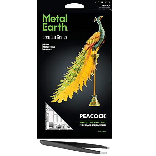 Metal Earth Fascinations Premium Series Peacock 3D Metal Model Kit Bundle with Tweezers