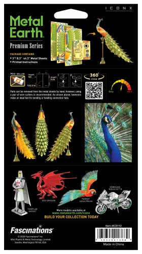 Metal Earth Fascinations Premium Series Peacock 3D Metal Model Kit Bundle with Tweezers