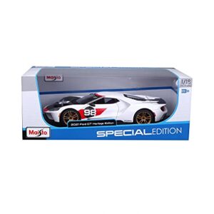 Maisto 2021 Ford GT #98 White Heritage Edition 1/18 Diecast Model Car 31390 (31390HE)