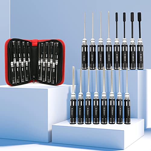 16pcs Hex Allen Screwdriver Kit - RC Hex Driver Set - Hex Nut Driver Set Wrench Key Driver Tool for Rc Car Traxxas Helicopter (Classic Edition)