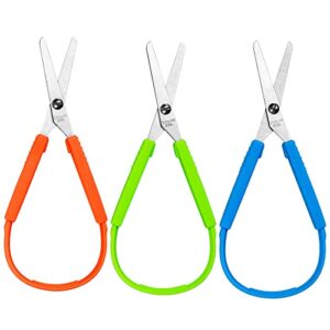 mini loop scissors , colorful looped scissor, adaptive design, right and lefty support, easy-open squeeze handles (5 inch (for kids),3 pcs)