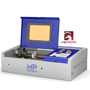 monport 40w lightburn with gcode license key for lightburn software 40w laser engraver (8″ x 12″) co2 laser engraver with red dot guidance, 3 led monitor display and water cooling system