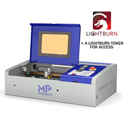 Monport 40w Lightburn with GCode License Key for Lightburn Software 40W Laser Engraver (8" X 12") CO2 Laser Engraver with Red Dot Guidance, 3 LED Monitor Display and Water Cooling System