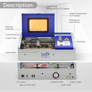 Monport 40w Lightburn with GCode License Key for Lightburn Software 40W Laser Engraver (8" X 12") CO2 Laser Engraver with Red Dot Guidance, 3 LED Monitor Display and Water Cooling System