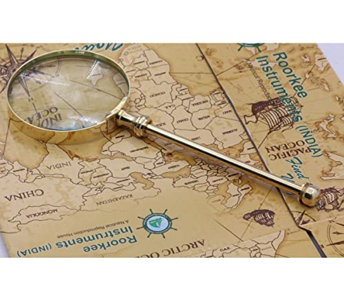 RII Magnifying Glass with Solid Brass Handle, Handheld Magnifying Glass Lens, Antique Magnifier, Reading, Inspection, Coin & Stamp, Astrologer, Low Sight Elderly Collectible Décor Gift